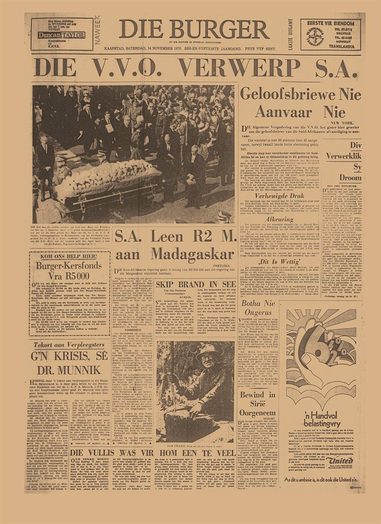 50 Jaar gelede in Die Burger | 14 November 1970 | Netwerk24