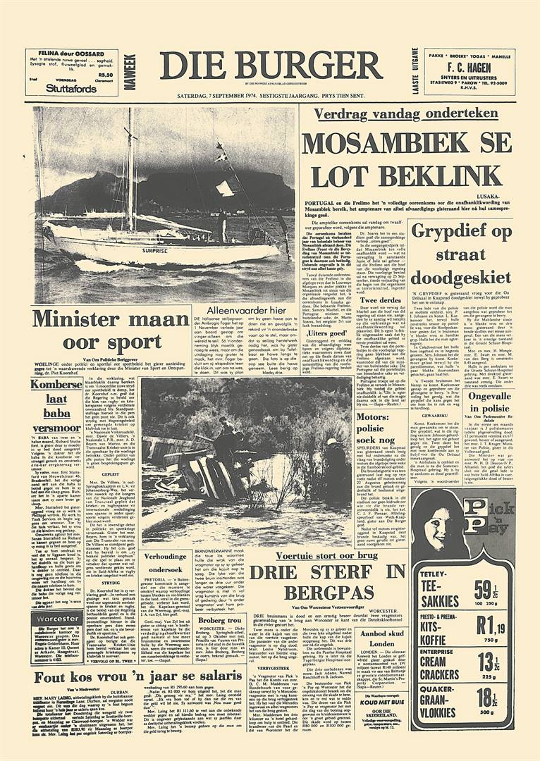 50 Jaar gelede in Die Burger | 7 September 1974 | Netwerk24
