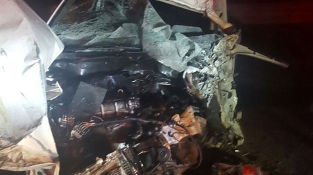 PICS: Car 'mangled' as bus allegedly flees collision scene | News24