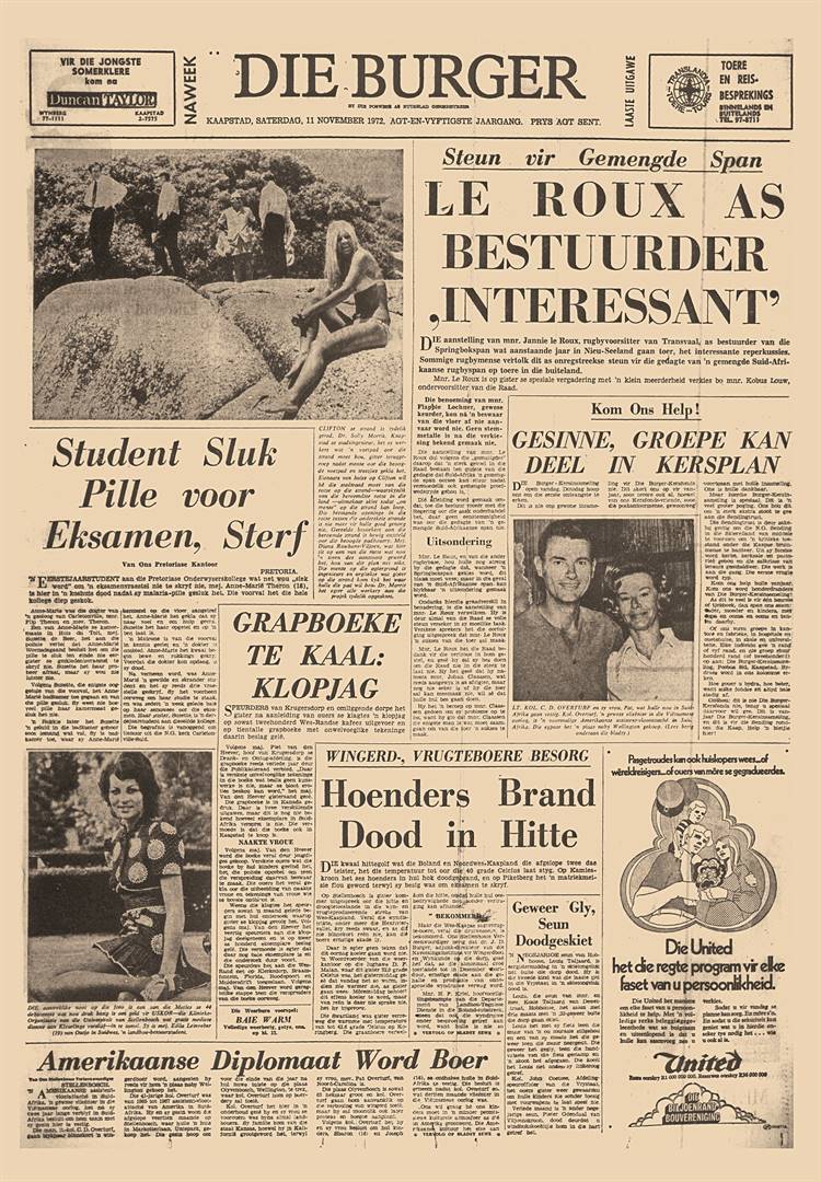 50 Jaar gelede in Die Burger | 11 November 1972 | Netwerk24