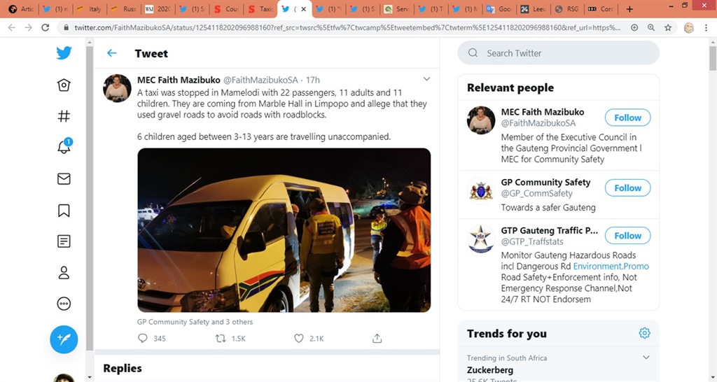 Faith Mazibuko, LUR vir gemeenskapsveiligheid in Gauteng, het op ...