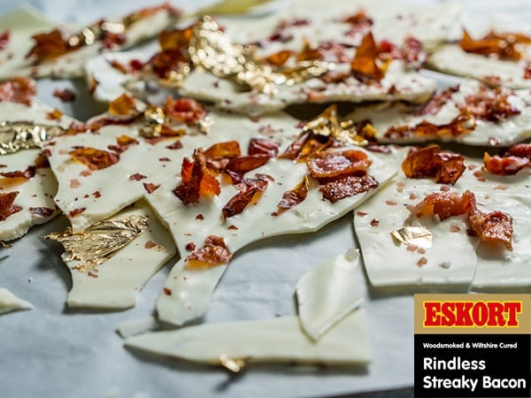 Caramelised bacon & white chocolate bark with gold leaf & roasted ...